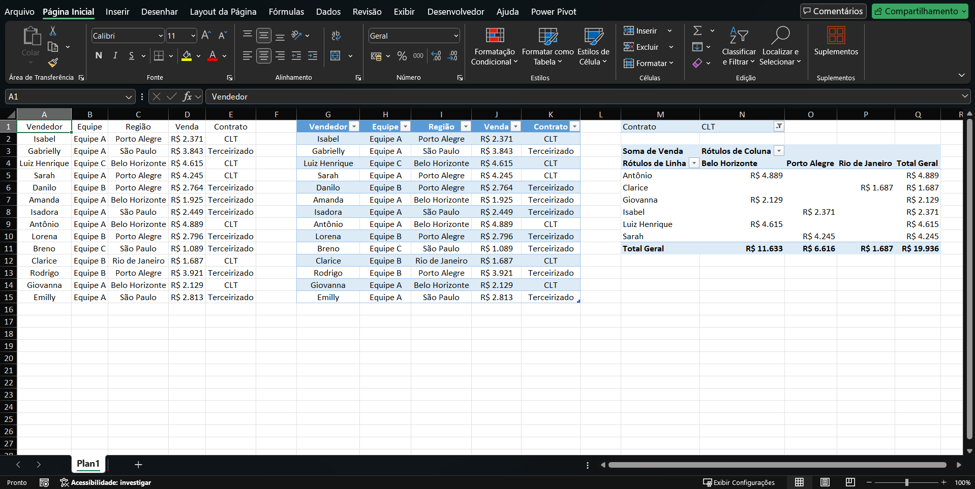 Armazenamento de dados no Excel - Mapa Excel